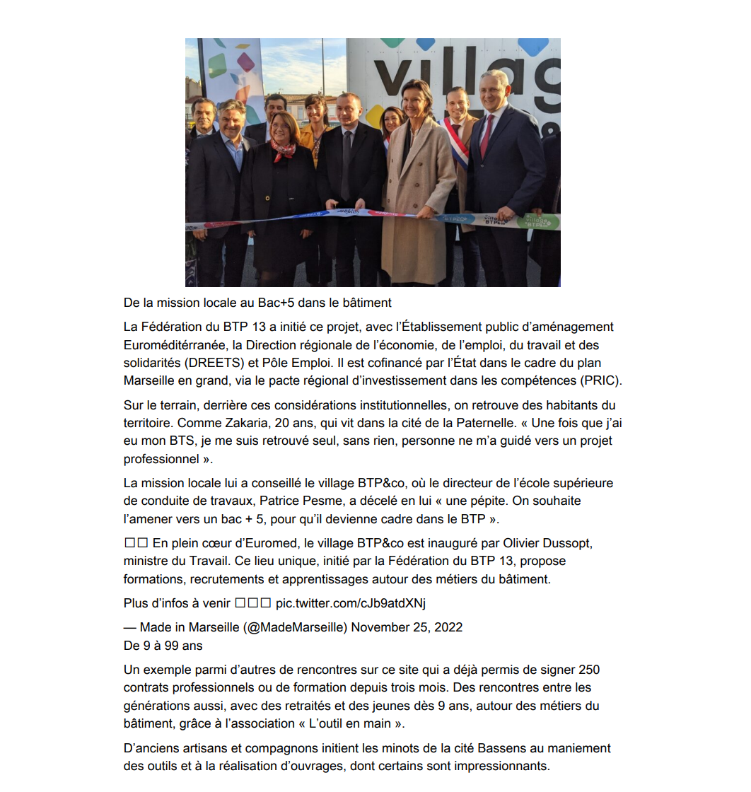 LE VILLAGE BTP, PASSERELLE ENTRE LES HABITANTS DES QUARTIERS NORD ET L ...